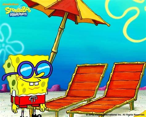 Spongebob Beach Scene With Lounge Chairs And Umbrella Spongebob