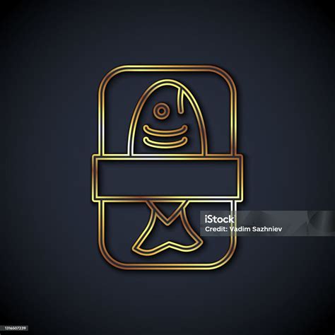 검은 색 배경에 고립 된 셀로판 커버 아이콘이있는 골드 라인 물고기 플라스틱 트레이 용기 벡터 0명에 대한 스톡 벡터 아트 및 기타 이미지 Istock