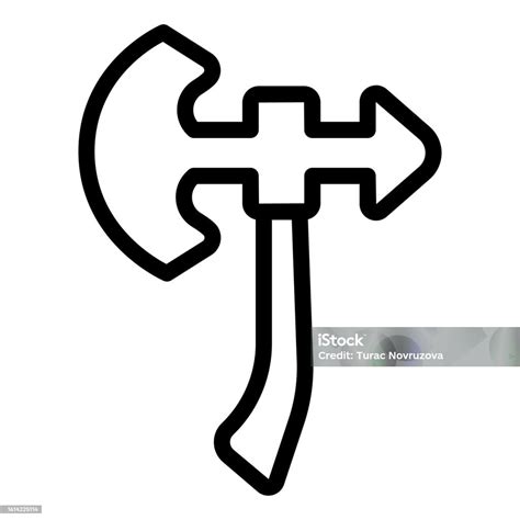 중세 도끼 라인 아이콘 동화 같은 개념 흰색 배경에 양면 도끼 실루엣 기호 개요 스타일의 모바일 개념 웹 디자인의 도끼 무기 아이콘 벡터 그래픽 강철에 대한 스톡 벡터 아트