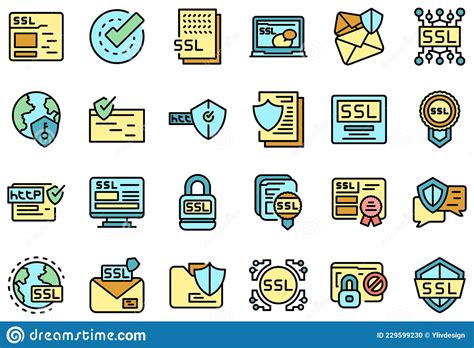 SSL Certificate Icons Set Line Color Vector Stock Vector Illustration Of Icons Lock 229599230