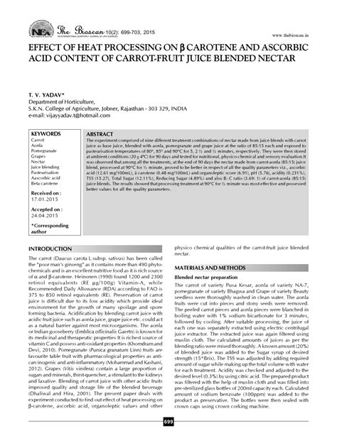 Pdf Effect Of Heat Processing On β Carotene And Ascorbic Acid Content