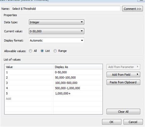 Parameter And Calculated Field With A Range Of Values