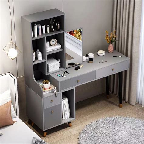 พร้อมส่ง โต๊ะเครื่องแป้ง สไตล์นอร์ดิก โต๊ะเครื่องแป้งในห้องนอน โต๊ะเครื่องแป้งพร้อมกระจก โต๊ะ