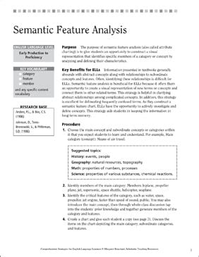 Semantic Feature Analysis Chart Pdf Ponasa