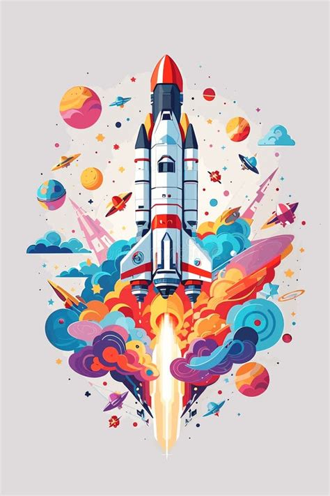 Rocket In Space Launch Illustration Generative Ai Stock Illustration