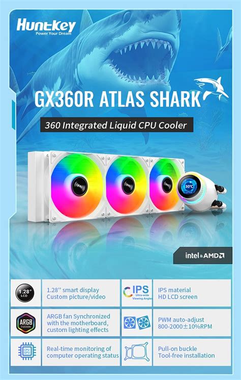 Huntkey High Performance 360mm Cpu Liquid Cooler With Argb Pwm Fan 1 28 Inch Ips Lcd Screen