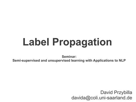Label Propagation Semisupervised Learning With Applications To Nlp Pdf