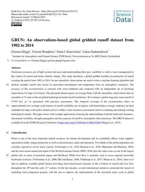 Pdf Grun An Observations Based Global Gridded Runoff Dataset From