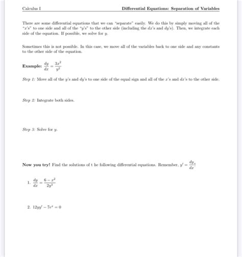 Solved Calculus 1 Differential Equations Separation Of Chegg Com