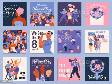 국제 여성의 날 세트입니다 카드 포스터 전단지 및 기타 사용자를 위한 벡터 템플릿입니다 여자에 대한 스톡 벡터 아트 및 기타 이미지 Istock