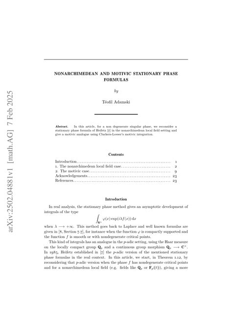 Pdf Nonarchimedean And Motivic Stationary Phase Formulas