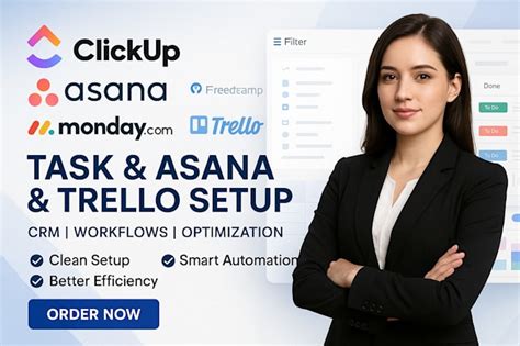 set up and optimize clickup asana monday crm and trello by smarttask