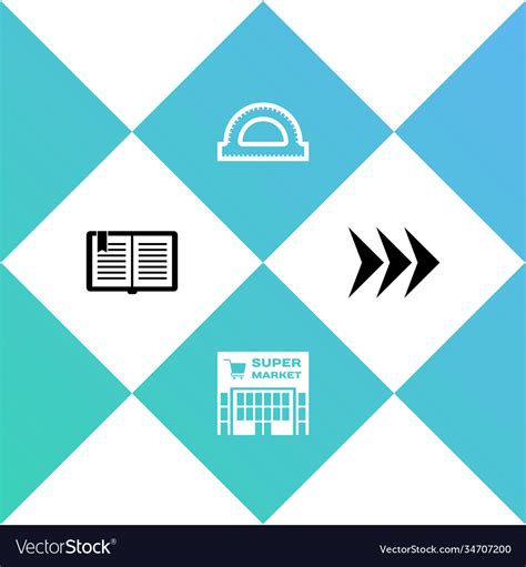 Set Open Book Supermarket Building Protractor Vector Image