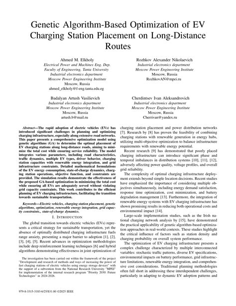 Pdf Genetic Algorithm Based Optimization Of Ev Charging Station