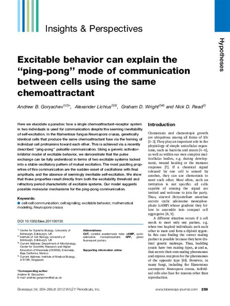 Pdf Excitable Behavior Can Explain The ‘‘ping Pong Mode Of Communication Between Cells Using