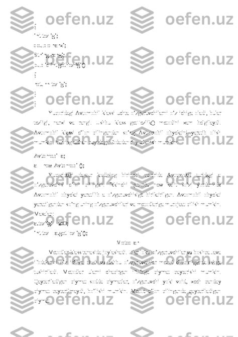 Javada Konstruktorlar Classlar Va Metodlar