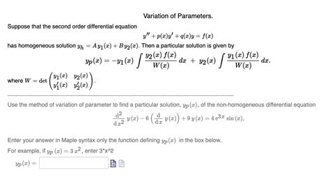 Solved Variation Of Parameters Suppose That The Second