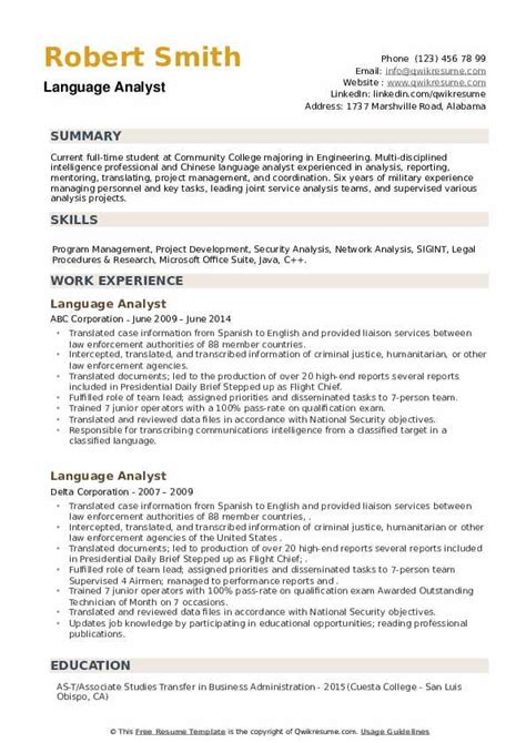 10 Language Analyst Resume Samples And Templates For 2025