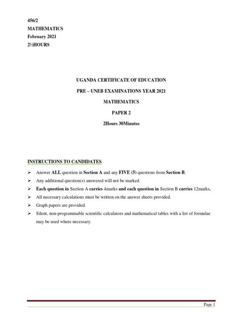 Pre Uneb Math P2 2021 Pdf Speed