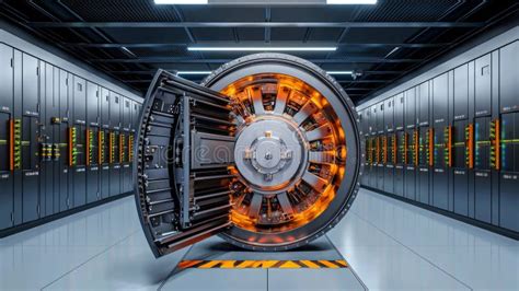 High Tech Vault With Illuminated Wheel In A Modern Data Center Featuring Advanced Security