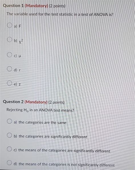 Solved The Variable Used For The Test Statistic In A Test Of