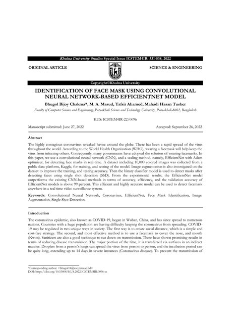 Pdf Identification Of Face Mask Using Convolutional Neural Network