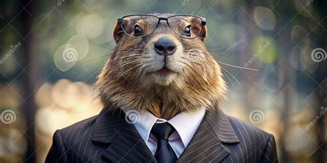 The Gopher In A Suit A Blurry Forest Background With A Formal Portrait Of A Gopher Wearing