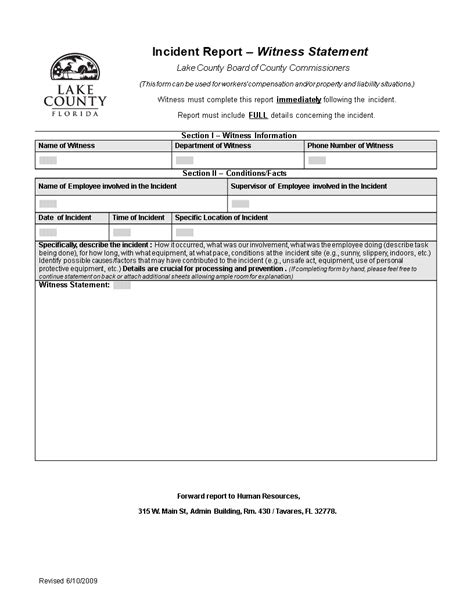 Employee Incident Report Fillable Witness Statement Form