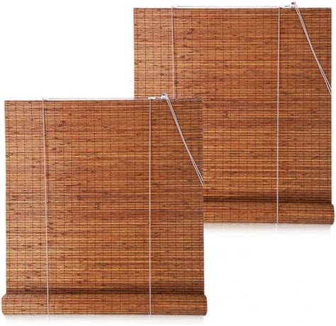 Soaoo 2 Pcs Bamboo Blinds Outdoor Bamboo Roll Up Shades For