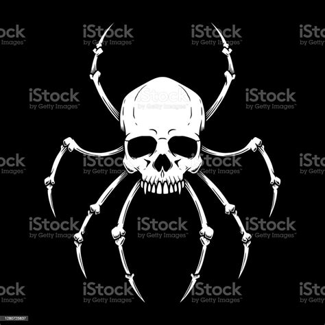 거미 다리를 가진 두개골의 그림 포스터 카드 배너 기호 엠블럼을 위한 디자인 요소 벡터 일러스트레이션 거미에 대한 스톡 벡터 아트 및 기타 이미지 Istock