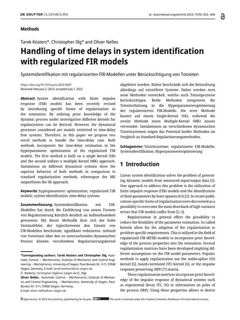Pdf Handling Of Time Delays In System Identification With Regularized