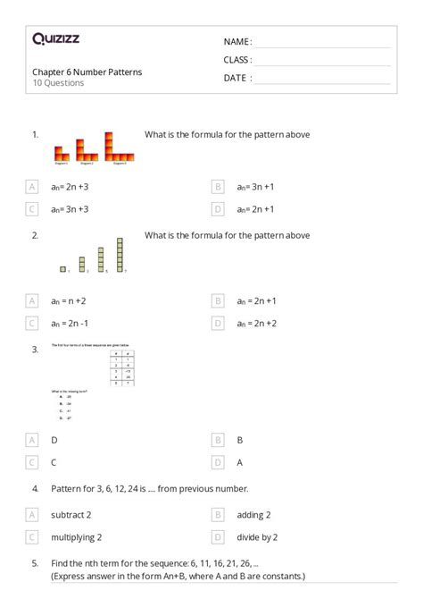 50 number patterns worksheets for 7th grade on quizizz free and printable