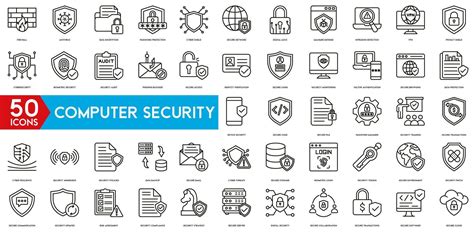 Computer Security Line Icon Set Firewall Antivirus Data Encryption Password Protection