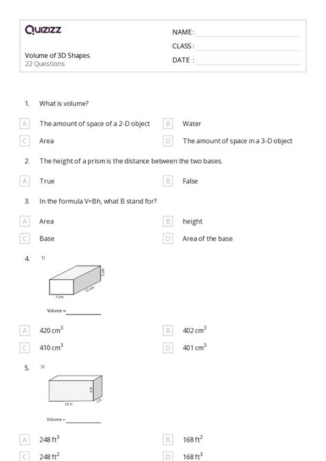 50 volume of a sphere worksheets on quizizz free and printable