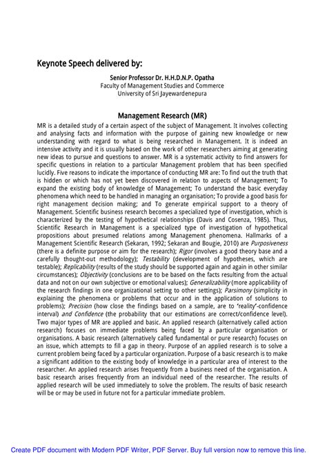 Pdf Keynote Speech On Management Research