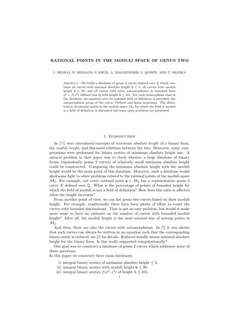 Pdf Rational Points In The Moduli Space Of Genus Two