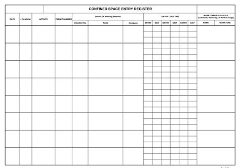 Confined Space Entry Log Construction Files