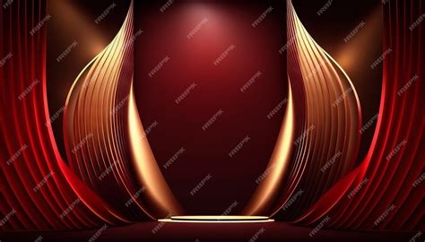 레드 카펫 럭셔리 배경 생성 Ai에 붉은 밤색 황금 커튼 무대 상 배경 트로피 프리미엄 사진