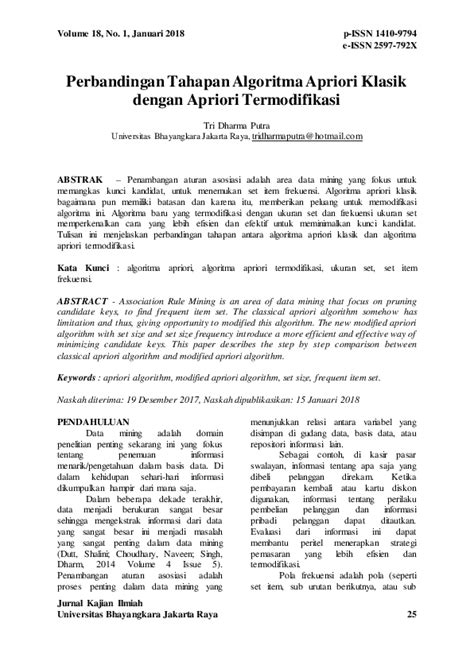 Pdf Perbandingan Tahapan Algoritma Apriori Klasik Dengan Apriori