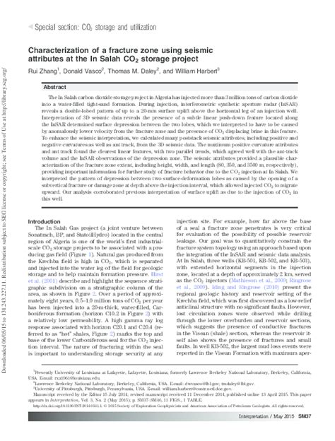 Pdf Characterization Of A Fracture Zone Using Seismic Attributes At The In Salah Co 2 Storage