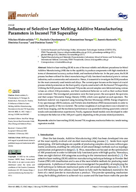 Pdf Influence Of Selective Laser Melting Additive Manufacturing Parameters In Inconel 718
