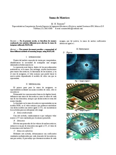 Suma De Matrices De Imágenes En Matlab Descargar Gratis Pdf Matriz