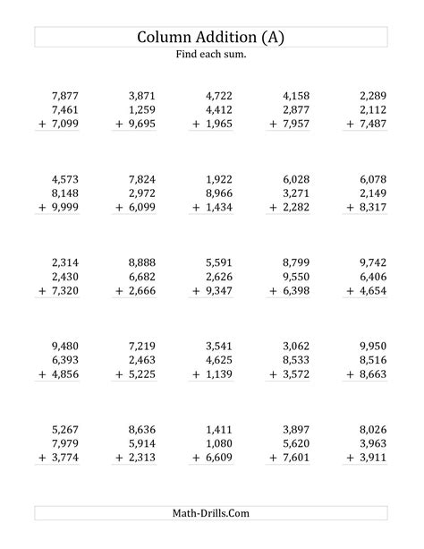 Four Digit Column Addition 3 Addends Artofit