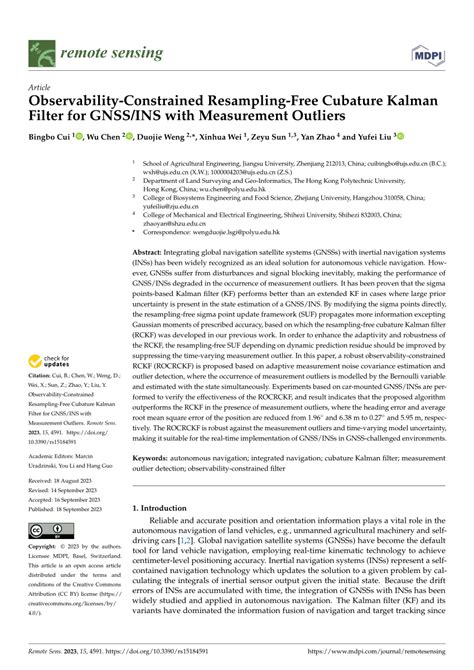 Pdf Observability Constrained Resampling Free Cubature Kalman Filter