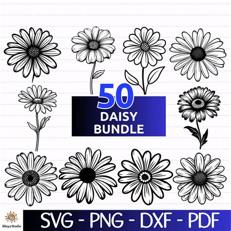 50 Daisies Svg Bundle Daisy Svg Floral Svg Daisy Clipart Summer Svg