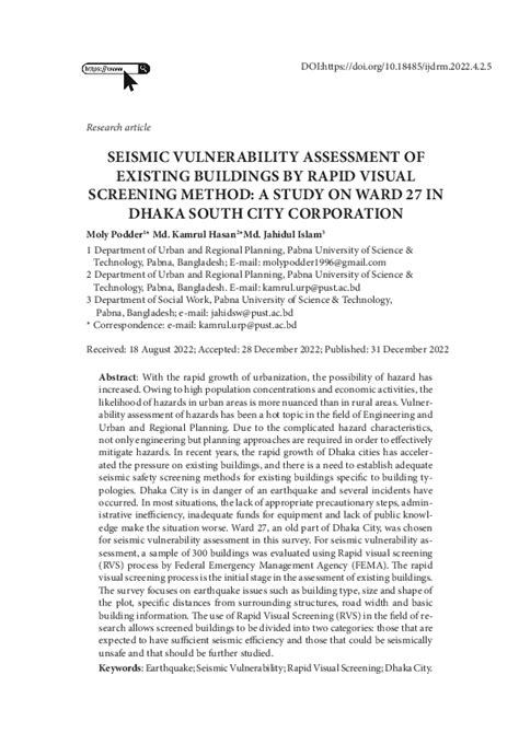Pdf Seismic Vulnerability Assessment Of Existing Buildings By Rapid Visual Screening Method A