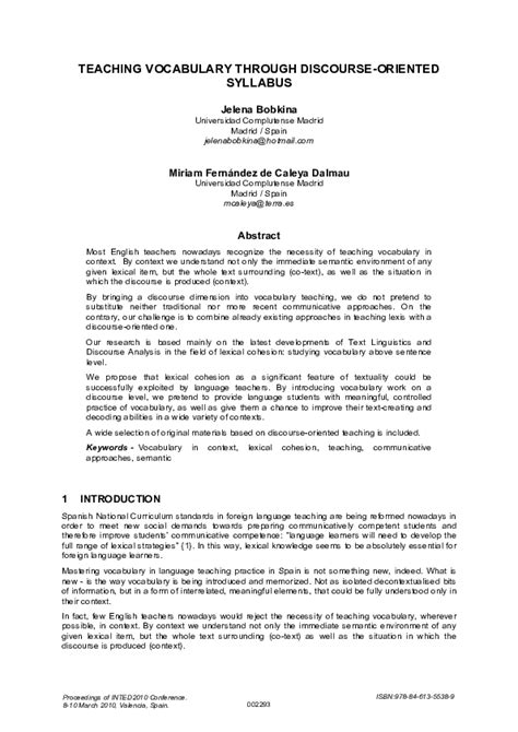 Pdf Teaching Vocabulary In Discourse Oriented Syllabus