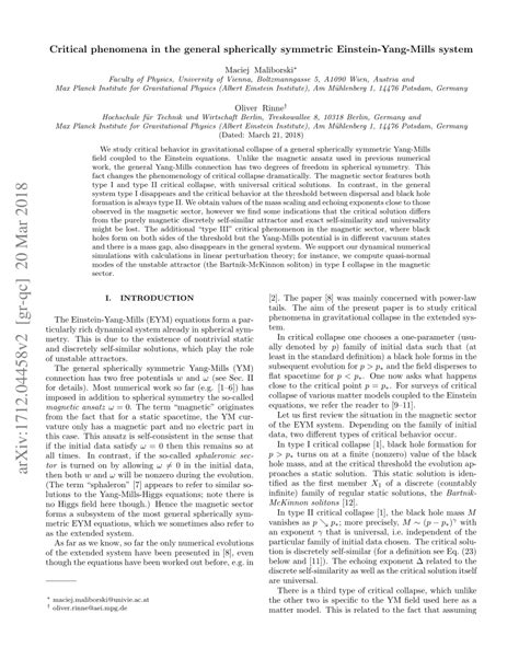 Pdf Critical Phenomena In The General Spherically Symmetric Einstein