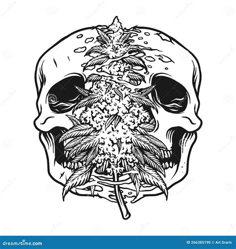 Weed Skull Smoke Illustrations Monochrome 261404292