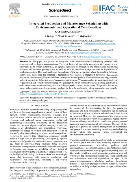 PDF Integrated Production And Maintenance Scheduling With Environmental And Operational